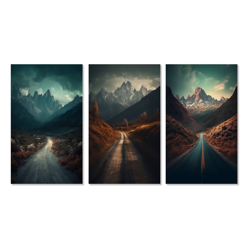 Designart "Misty Mountain Solitude Empty Road To The Top" Meadow Blue ...