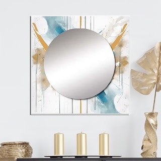 Designart "Teal And Gold Elegance" Abstract Minimalism Wall Mirror ...