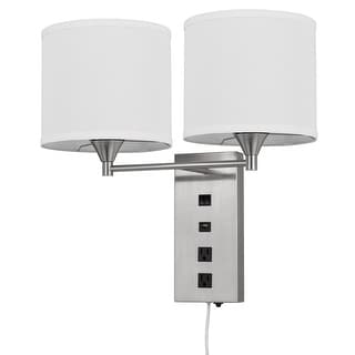 Rexi Modern Metal Wall Lamp, 2 Shades, USB, 2 Power Outlets, White ...
