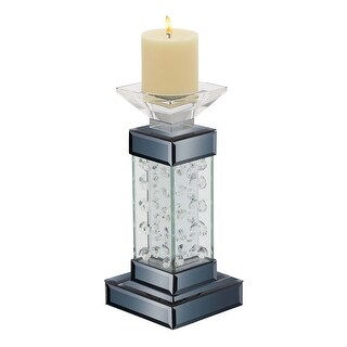 Glass Pillar Candle Holder with Floating Crystals - Silver - Roche ...