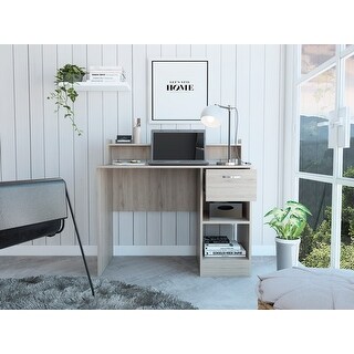 Rhea-Writing or Computer Desk with 2 Shelves 1 Drawer,Light Grey - Bed ...