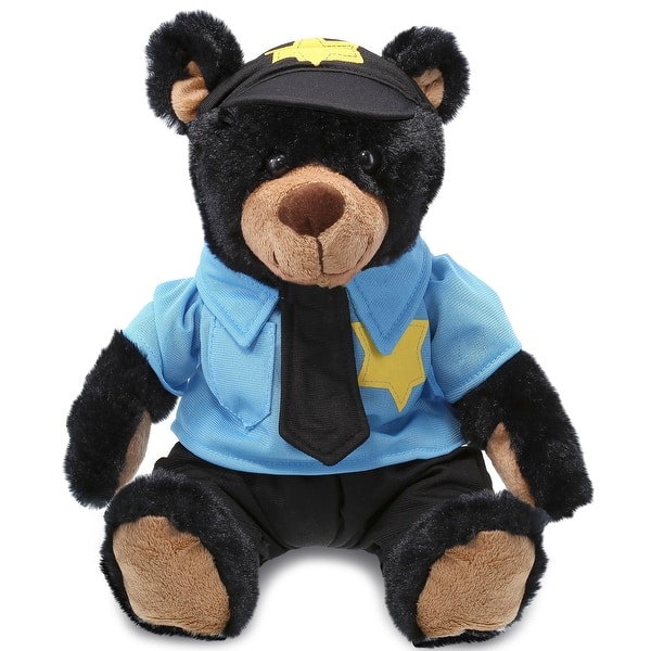 DolliBu Black Bear Police Officer Plush Toy with Cop Uniform and Cap ...