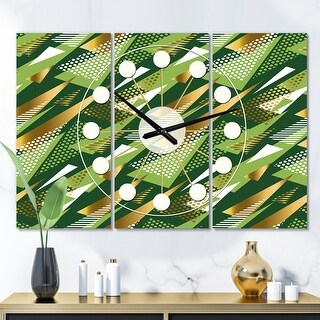Designart 'Triangular Gold and Green Design I' Oversized Mid-Century ...