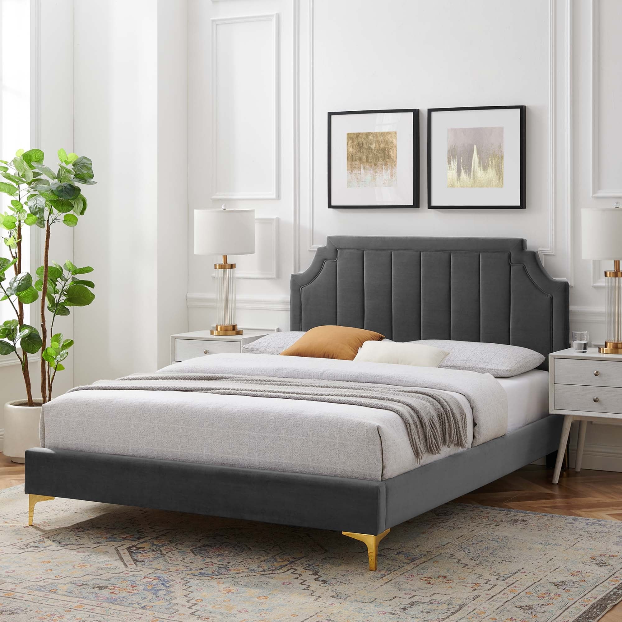 Elise King Performance Velvet Platform Bed - On Sale - Bed Bath ...