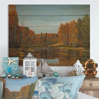 Designart 'Landscape Painting River' Lake House Wood Wall Art Décor ...