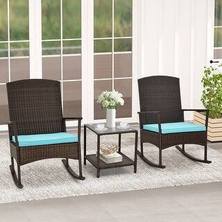 Gymax 3 Pieces Rocking Wicker Bistro Set Outdoor Front Porch Rocker ...