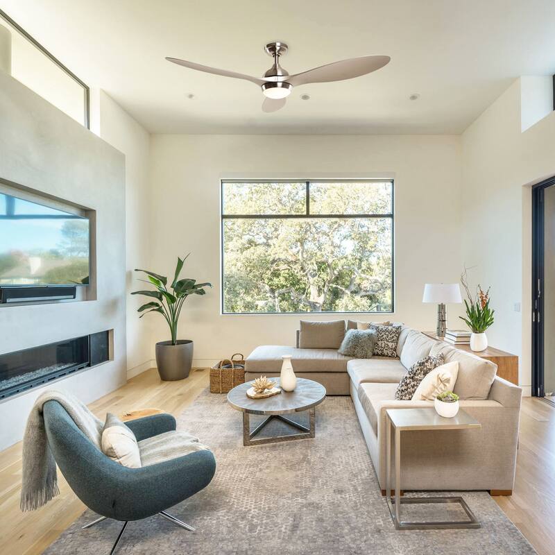 56 in. Integrated LED Brushed Nickel Ceiling Fan with Light Kit and ...