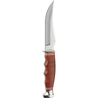 KA-BAR Hunter Stacked Leather Handle Knife w/ Sheath - Brown - Bed Bath ...