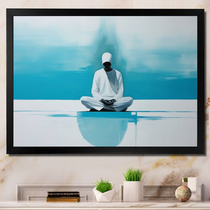 Designart "White Blue Meditation Harmony Of Mind" Spiritual Framed Wall ...