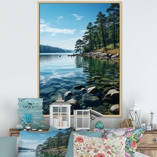 Designart "Blue River Reflections Of Serenity I" Lakes & Rivers Framed ...