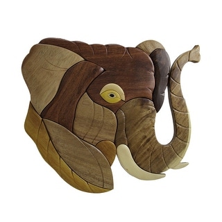 Trunk Up Elephant Head Hand Crafted Intarsia Wood Art Wall Hanging ...
