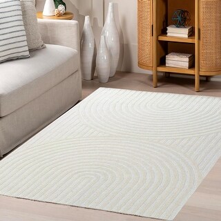 8x10 Light Cream & Ivory Geometric Waves Stripes Textured Large Area ...