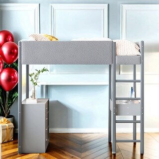 Soft Padding Loft Bed with Storage Shelf, Drawers, and Convertible Desk ...