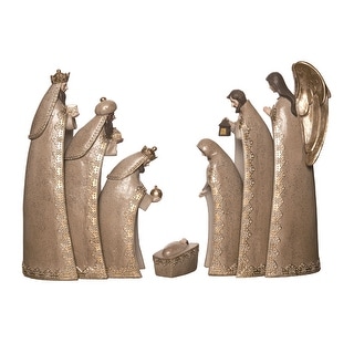 Set of 7 Bronze and Gold Nativity Scene Christmas Figurine 11" - Bed ...