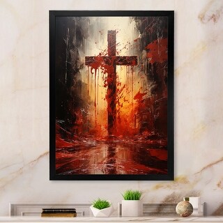 Designart "Cross At Calvary Blood Red Collage I" Christianity Framed ...