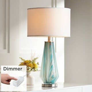 Blue Gray Art Glass Table Lamp with Tabletop Dimmer - 26" x 16" - Bed ...