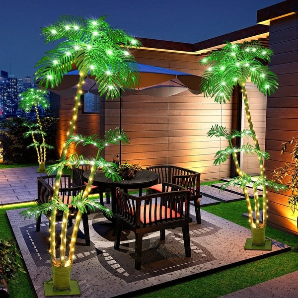 Solar and Cable Power Lighted Palm Trees 7FT Outdoor and Indoor - On ...
