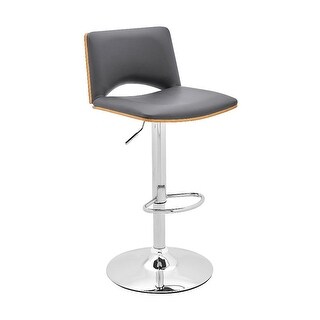 Adjustable Swivel Gray Faux Leather with Walnut Back and Chrome Bar ...