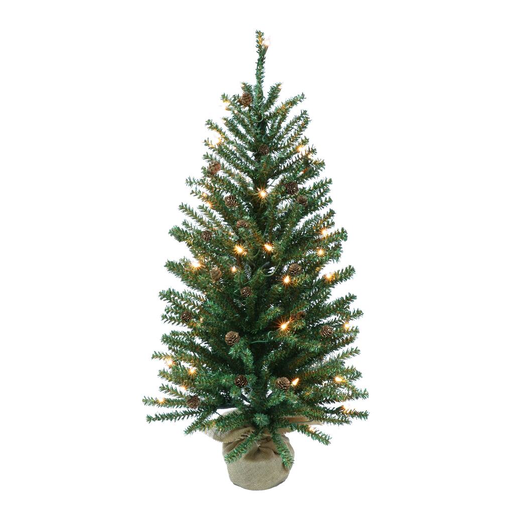 Puleo International Pre-Lit 3' Fir Artificial Christmas Tree with Pines ...