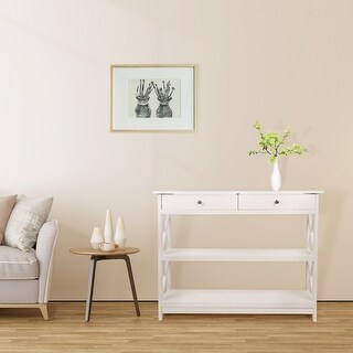X-Structured Console Table with 2 Drawer and 2 Storage Shelves ...