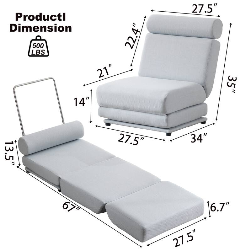 Light Grey-Blue Modern 34" Foldable Chaise Lounge - Overstock - 41934245