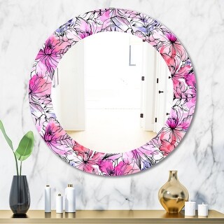 Designart 'Pink Blossom 22' Printed Modern Mirror - Oval or Round Wall ...