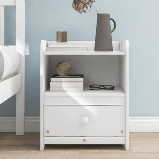 Nightstand Bedside Table with Open Storage Cabinet Drawer - Bed Bath ...