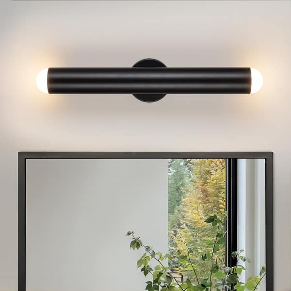 2-Light Modern Black Linear Bathroom Vanity Light 23.6-inch Cylinder ...