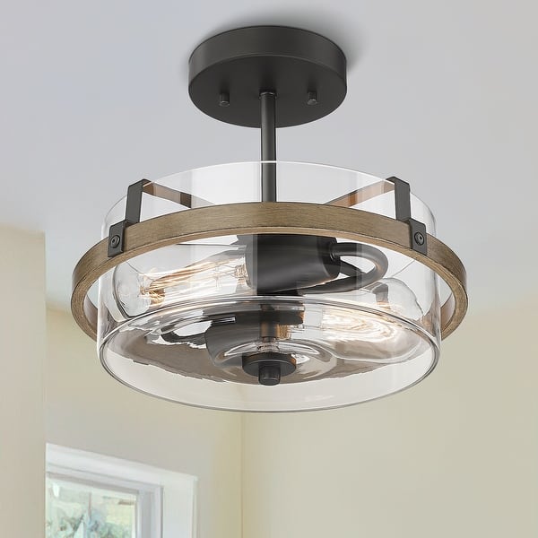 2-Light Semi-Flush Mount Lighting with Wood Tone - Bed Bath & Beyond ...
