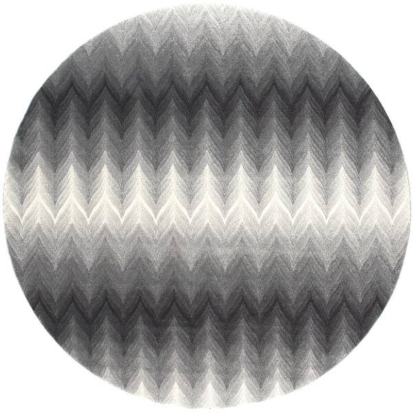 8' Gray And White Round Geometric Stain Resistant Area Rug - 3'6" - Bed ...
