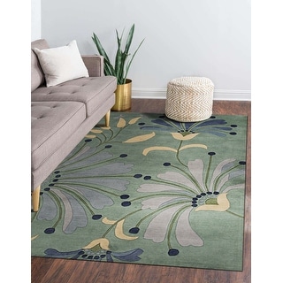 Hand-tufted Wool LT.GREEN Transitional Stripe Modern Tufted Rug - Bed ...