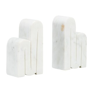 Set of 2 Marble Bookends Contemporary Abstract White Swirl Design ...