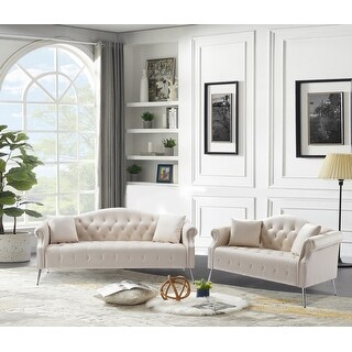 2 Piece Button Tufted Loveseat and Sofa Set, Button tufted Velvet ...