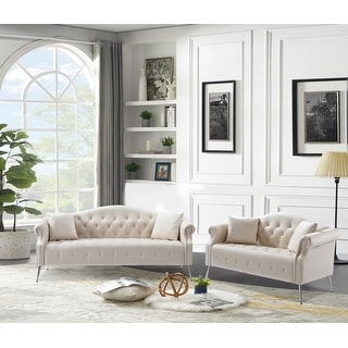 Velvet Upholstered Sectional Sofa Sets Modern Loveseat & 3 Seat Sofa ...