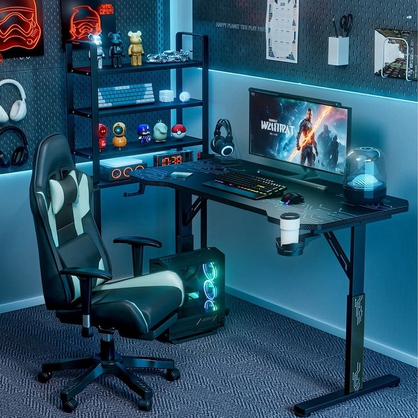 Homall 47 55 Inches Height Adjustable Gaming Desk T Shaped Office Desk with Mouse Pad Cup Holder and Headphone Hooks On Sale Bed Bath Beyond 42185502