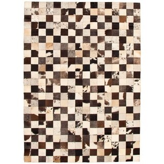ECARPETGALLERY Handmade Cowhide Patchwork Ivory Leather Rug - 5'4 x 7'6 ...