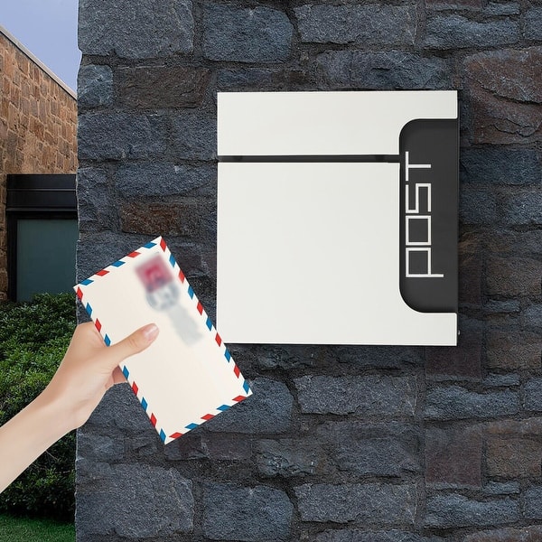 Steel Wall Mounted Mailbox Lockable Large Outdoor Post Box - 14x14x4in ...