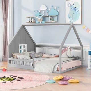 Full Size Wood House Bed with Window and Fence - Bed Bath & Beyond ...