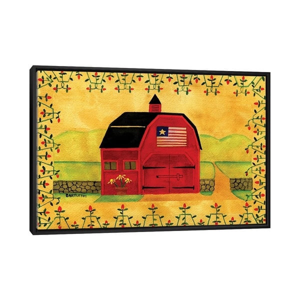 iCanvas "Primtive American Red Folk Art Barn" by Cheryl Bartley Framed ...
