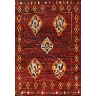 Geometric Moroccan Oriental Rug Handmade Red Wool Carpet - 6'9" x 9'11 ...