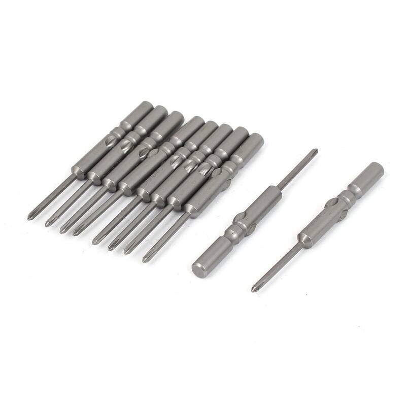 5mm Round Shank PH0 2mm Magnetic Phillips Screwdriver Bit 60mm Long 10pcs - Silver Gray - 5mm x ...