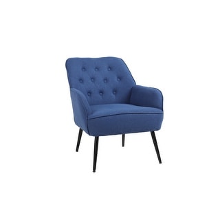 Blue Upholstered Button Tufted Armchair Reading Accent Chairs - Bed ...