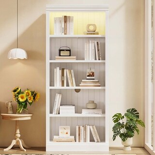Tall Wood Bookcase with LED Light Strip - Bed Bath & Beyond - 43130424