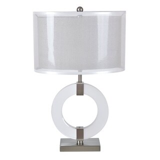 Astrid 3-Way Metal Table Lamp with Gray Linen Shade and Sheer Organza ...