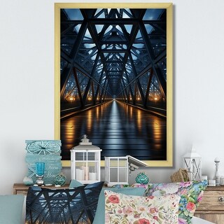Designart "Blue Bridge Suspension Bridge Charcoal II" Bridges Framed ...