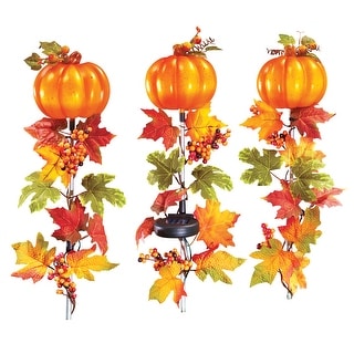 Pumpkin Solar Light Garden Stakes - Set of 3 - 14.500 x 6.250 x 5.380 ...