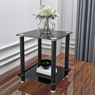 2-tiers Storage End Table Set of 2 Rectangle Side Table with Metal Tube ...