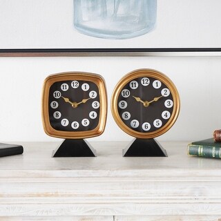 Gold Metal Round and Square Decorative Clock with Black Bases and White ...