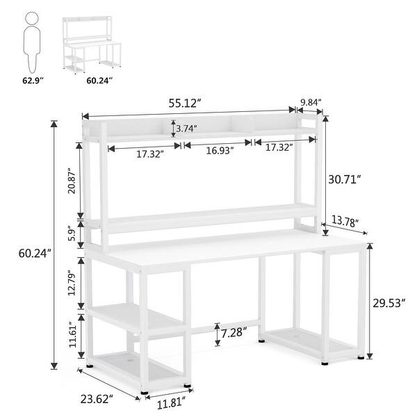 Computer Desk with Hutch and Monitor Stand Riser, Rustic Industrial ...
