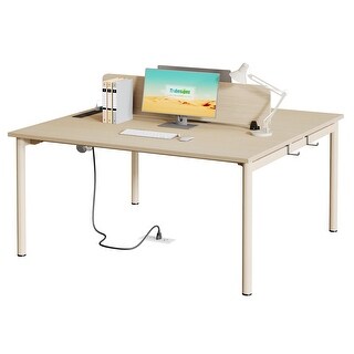 47'' Square Two Person Computer Desk with Partition Power Outlets - Bed ...